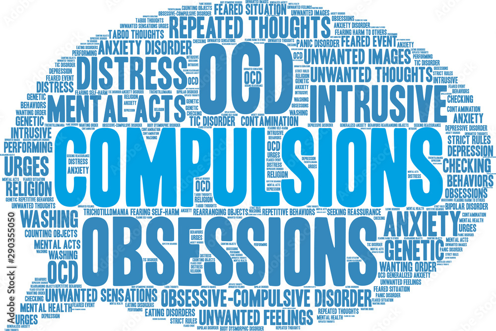 Compulsions with OCD Word Cloud on a white background. Stock Vector ...