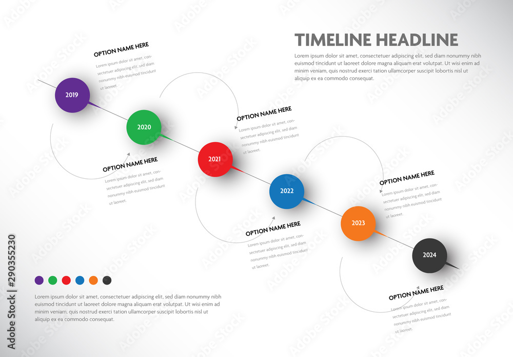 Timeline Layout with Six Options and Bright Colors Stock Template ...