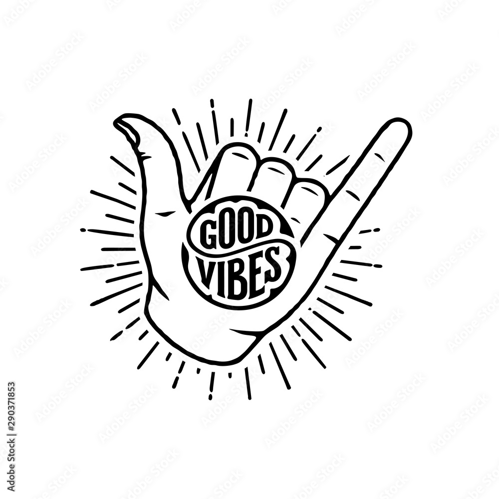 Good Vibes Circle Shaka White Vector illustration. Stock Vector | Adobe ...
