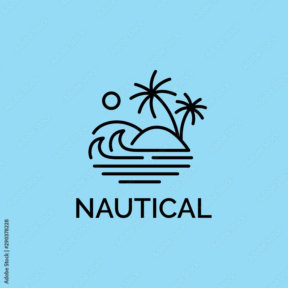 Simple modern beach line art illustration logo design. Ocean and wave ...