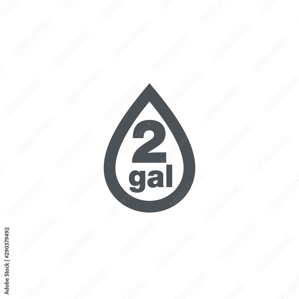 2 gal sign (mark) estimated volumes gallons. Vector symbol packa Stock ...
