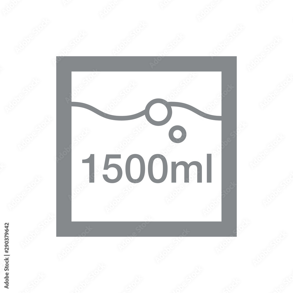 Liter l sign (mark) estimated volumes 1500 milliliters (ml) Vector ...