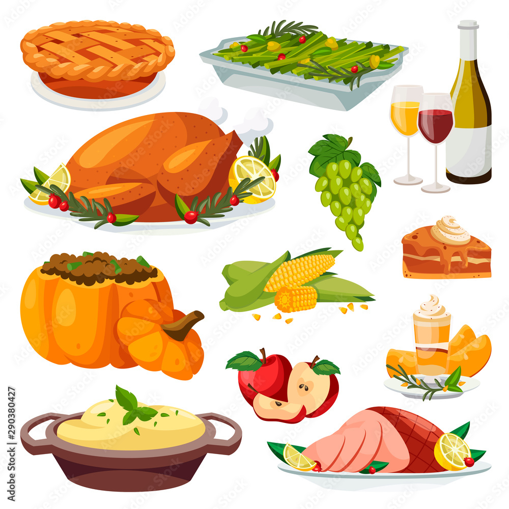 Thanksgiving holiday menu design elements. Vector flat cartoon ...