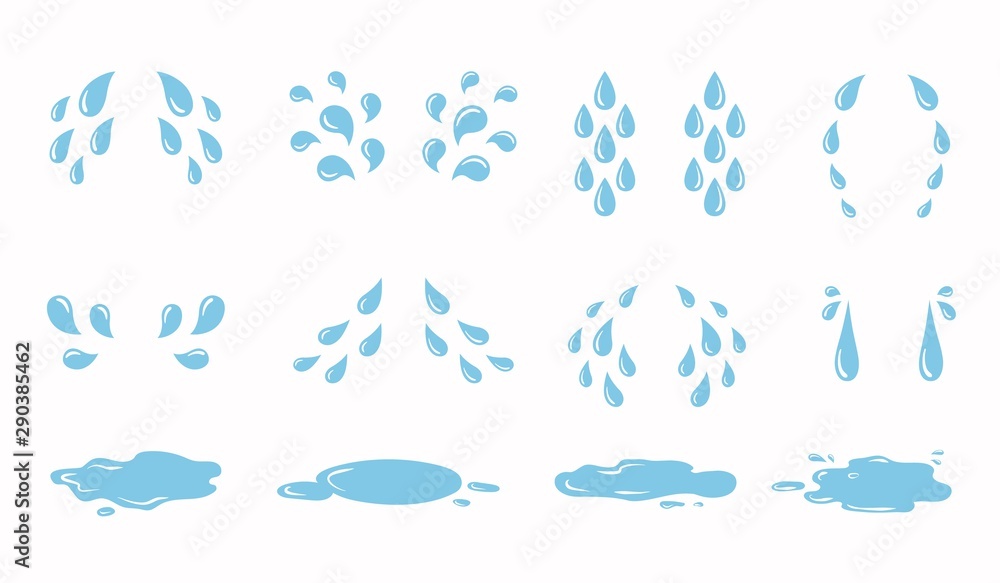 Cartoon tear drops and puddles set. Sorrow weeping cry streams, tear ...