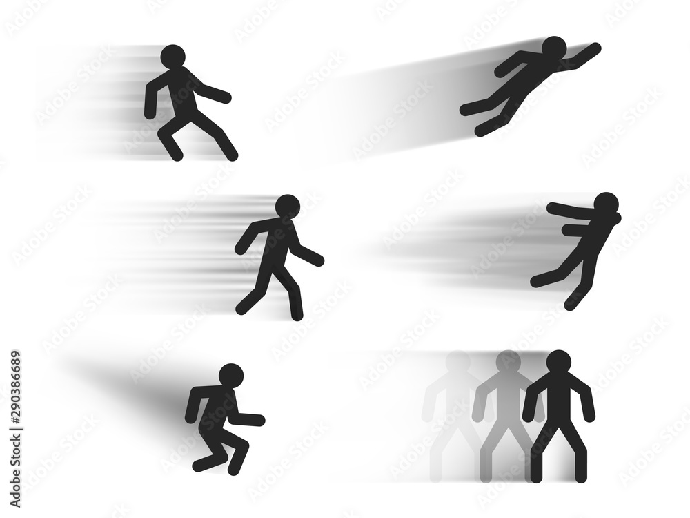 Speed lines vector templates with stick figures in various poses , dark ...