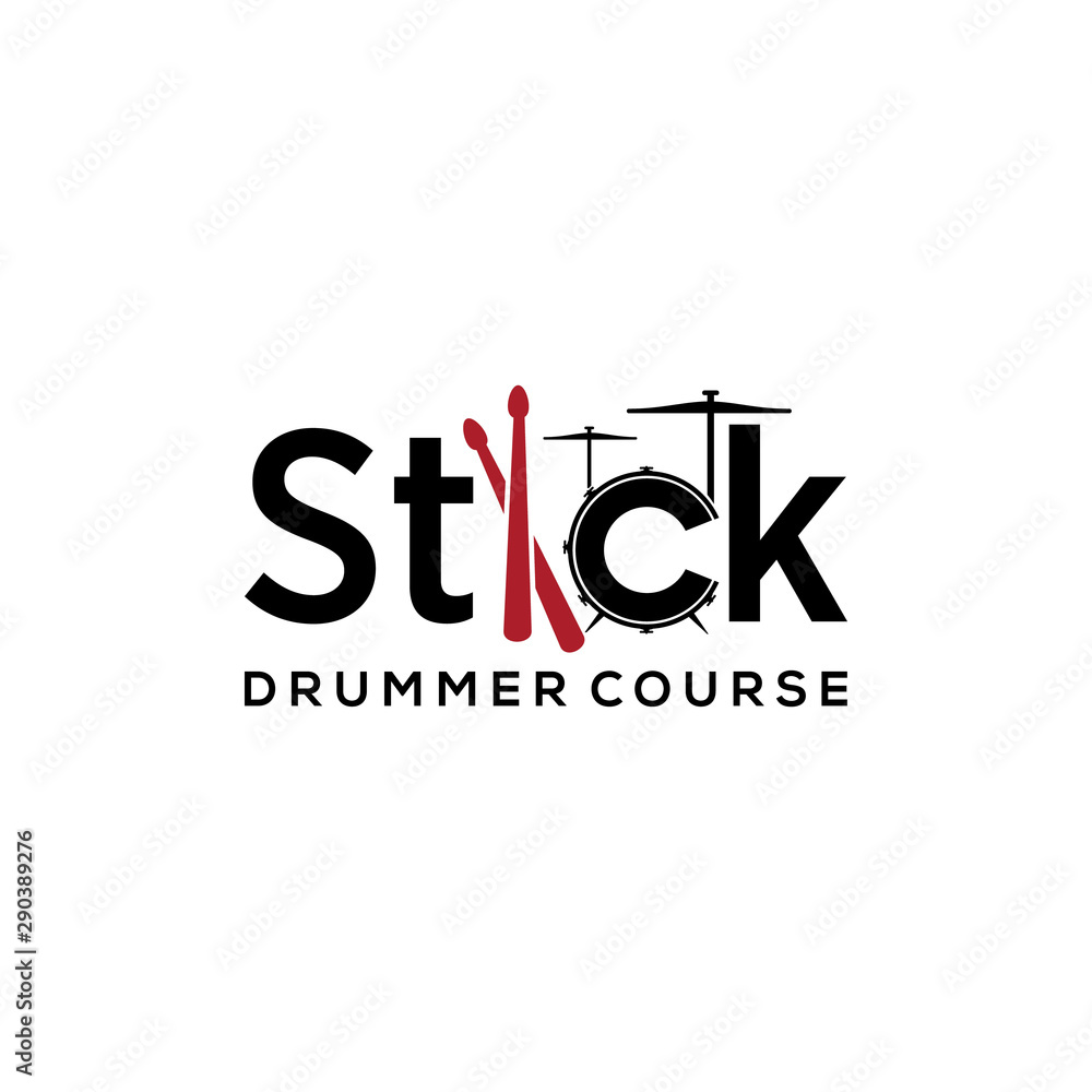 Illustration of abstract drum sign with a stick to hit it for the logo ...