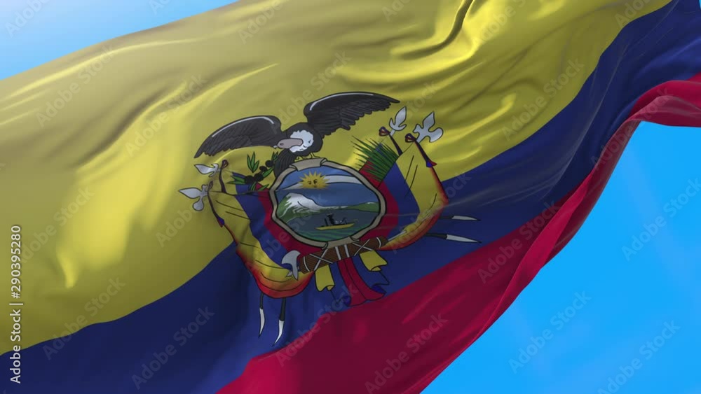Ecuador flag waving in wind 4K. Realistic Ecuadorian background ...