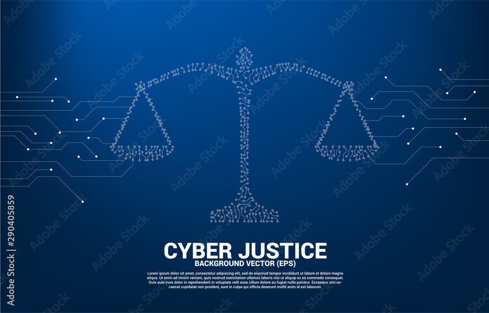 Justice scale with dot and line connection circuit board style ...
