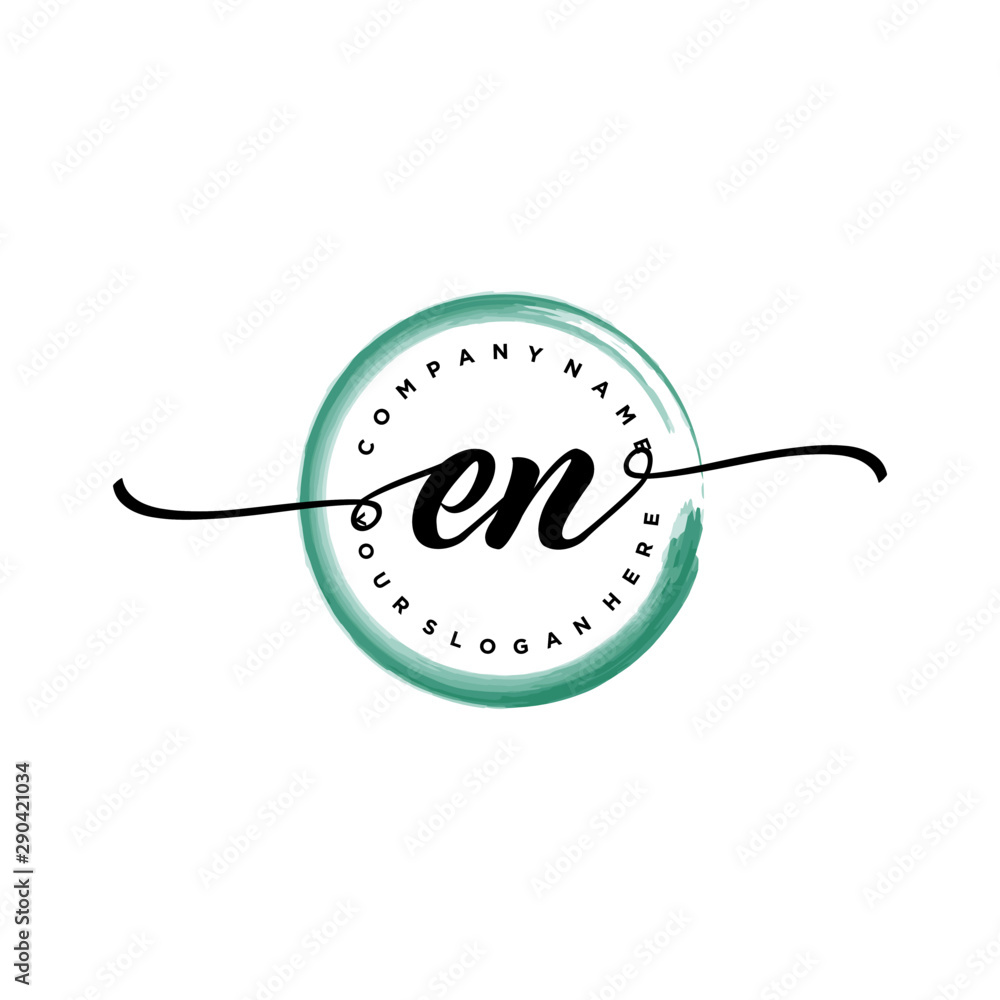 EN initial handwriting logo template. round logo in watercolor color ...