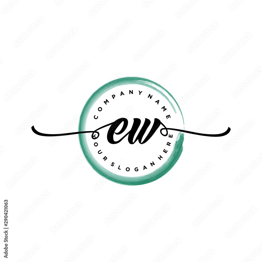 EW initial handwriting logo template. round logo in watercolor color with handwritten letters in ...