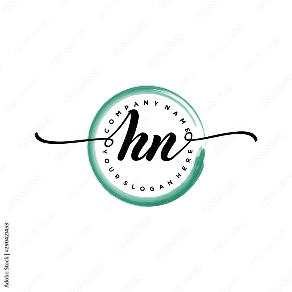 HN initial handwriting logo template. round logo in watercolor color ...