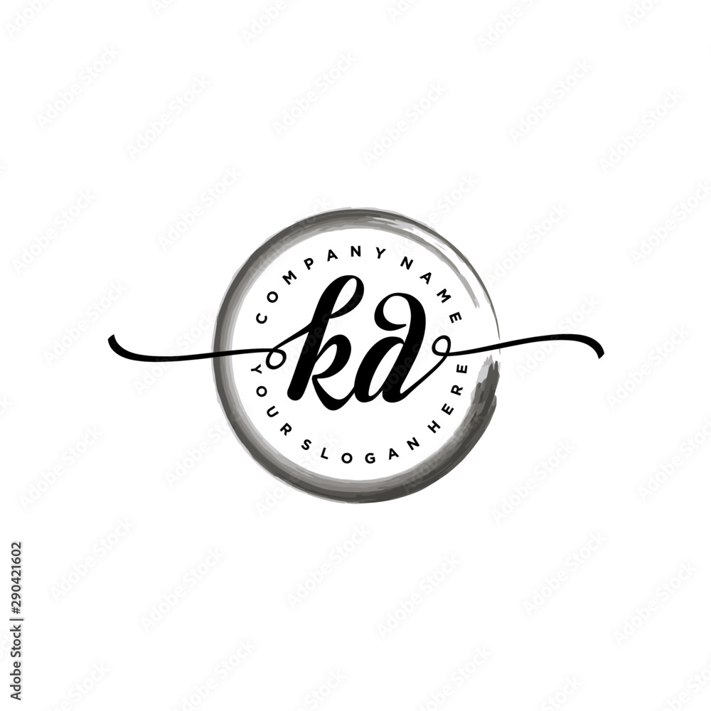 KD initial handwriting logo template. round logo in watercolor color ...