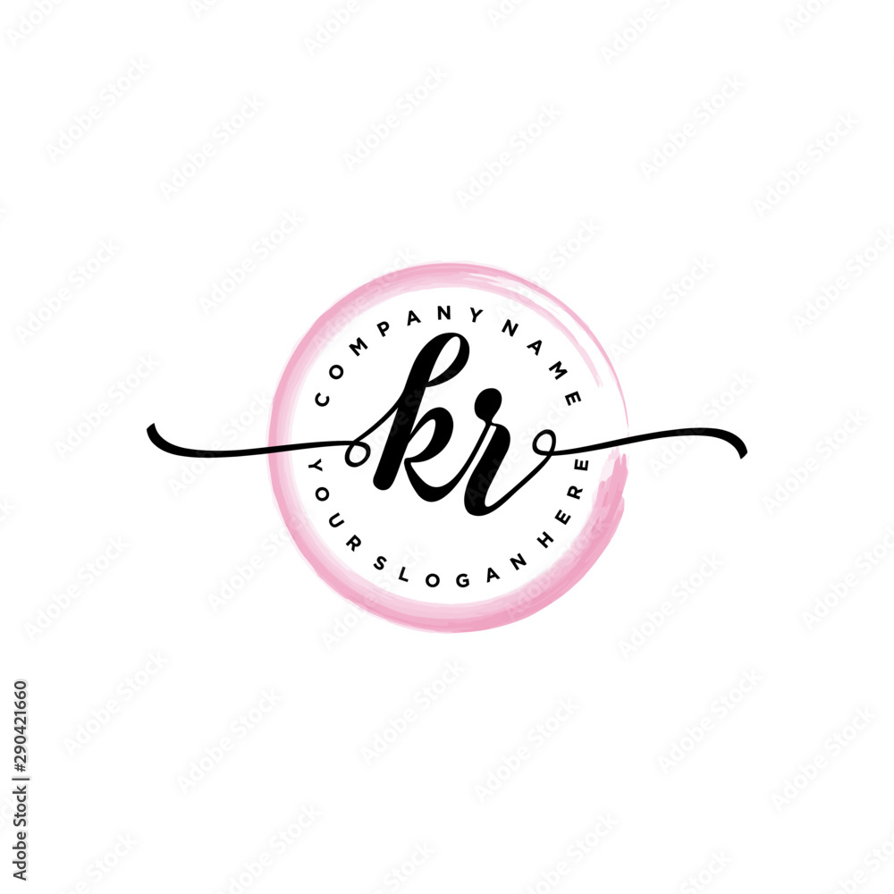 KR initial handwriting logo template. round logo in watercolor color ...