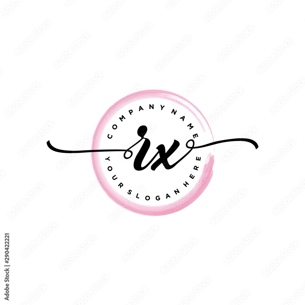 RX initial handwriting logo template. round logo in watercolor color ...