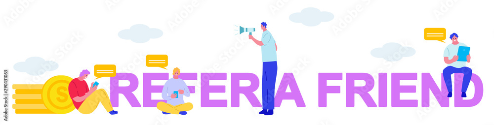 Refer a friend concept. Friend Sharing Referral Code. Vector flat ...