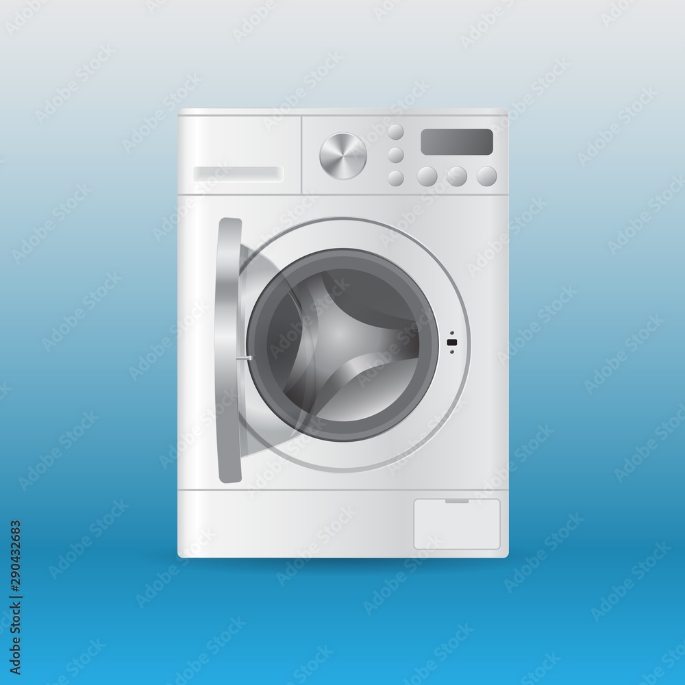 Vector realistic automatic white empty washing-machine with front ...