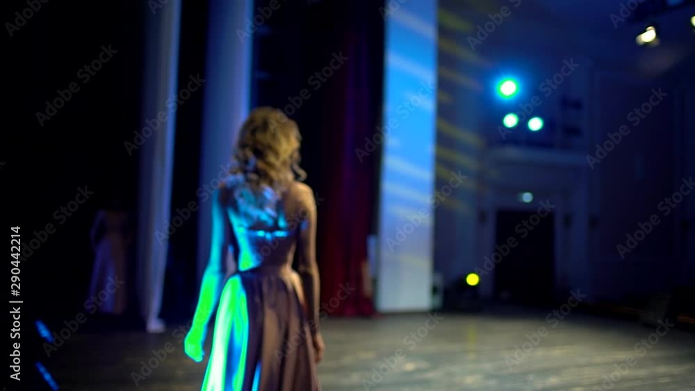 beauty contest. model backstage posing on stage. Woman female girl ...