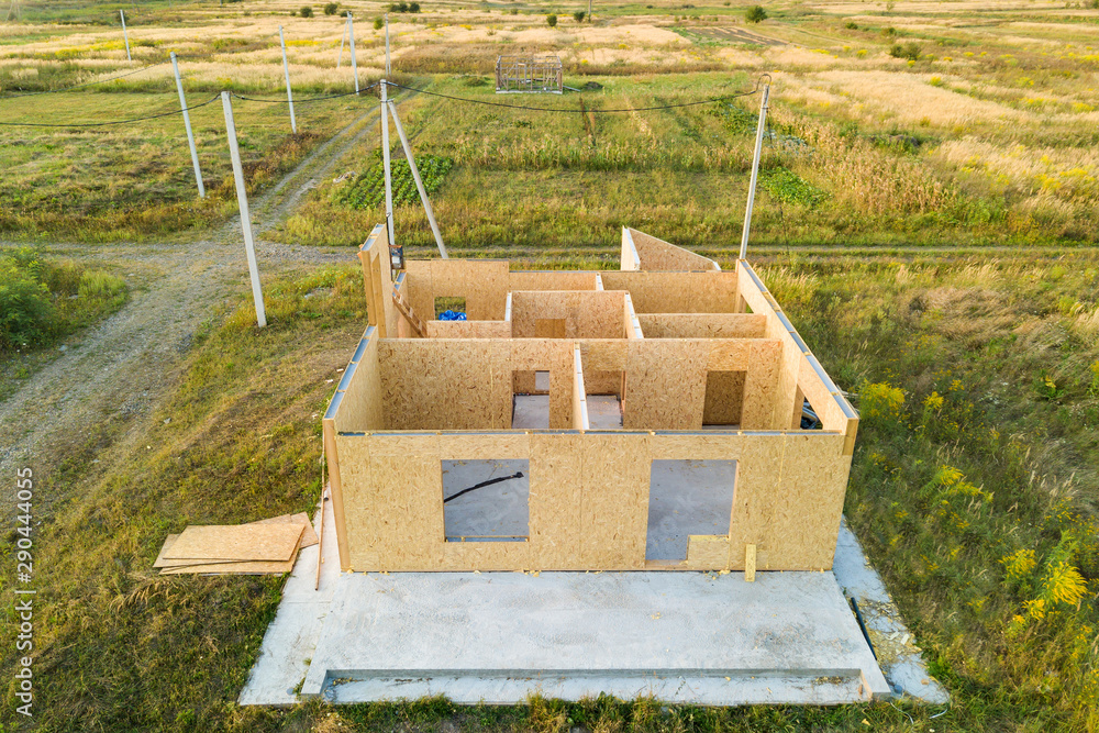 Construction of new and modern modular house. Walls made from composite ...