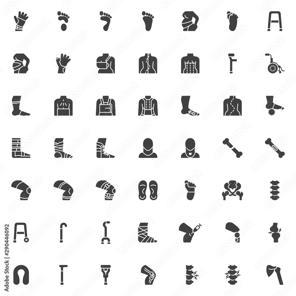 Orthopedic rehabilitation vector icons set, modern solid symbol ...