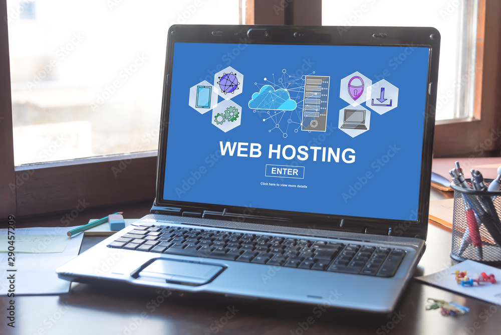 Hosting concept on a laptop screen Stock Photo | Adobe Stock
