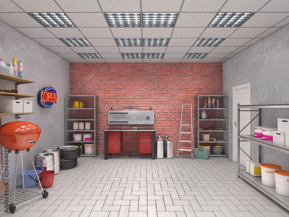 Poster Large garage with brown marble tiles, 3d illustration – Wall Art ...