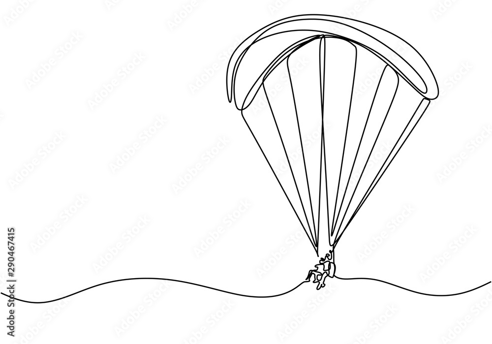 Continuous line drawing of sky parachute sport game. Adventure and ...