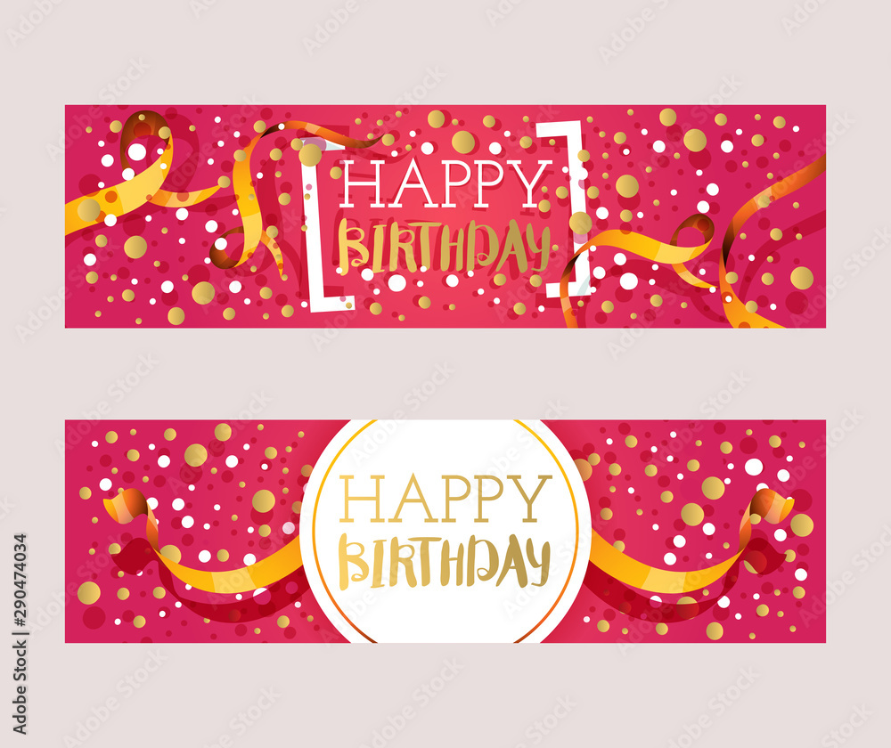 Happy birthday banner, vector illustration. Greeting card, gift tag ...