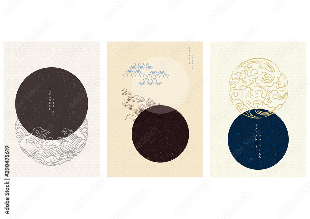 Japanese template with geometric pattern vector. Circle shapes with ...