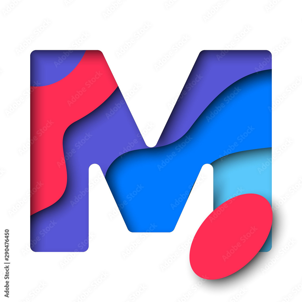 Letter 'M' filled with realistic multicolor paper cut layers for ...