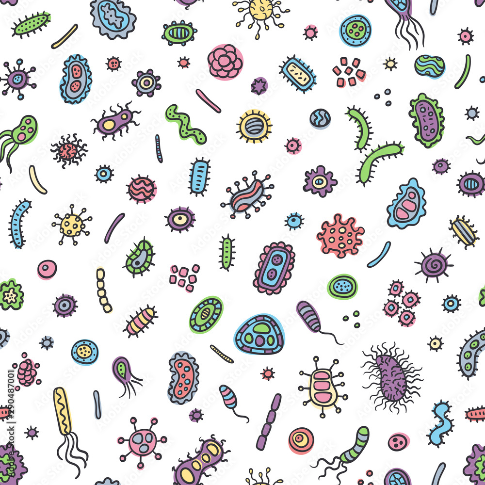 Bacteria and germs pattern, micro-organisms disease-causing objects ...