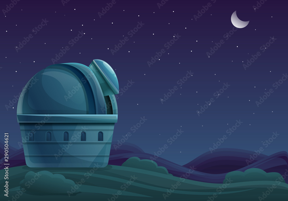 Cartoon building of the observatory at night with a telescope in the ...