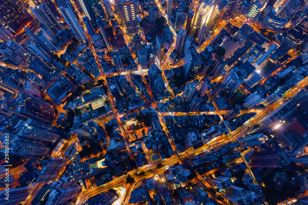 Aerial top view of Hong Kong Downtown, Republic of China. Financial ...