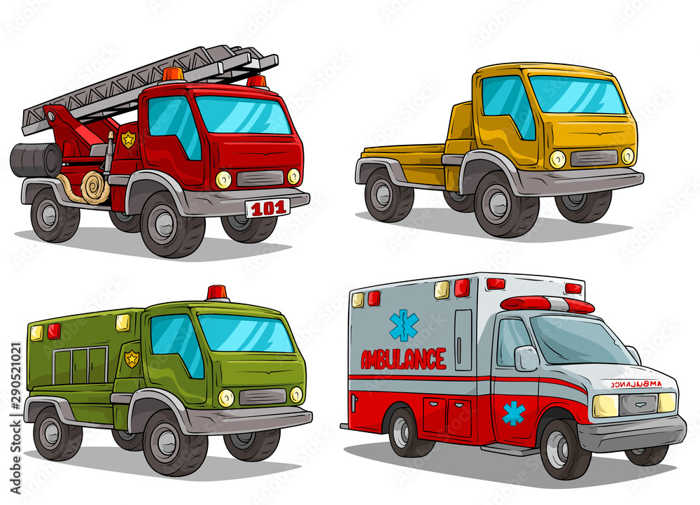Cartoon red ambulance emergency medicine car, rescue fire department ...