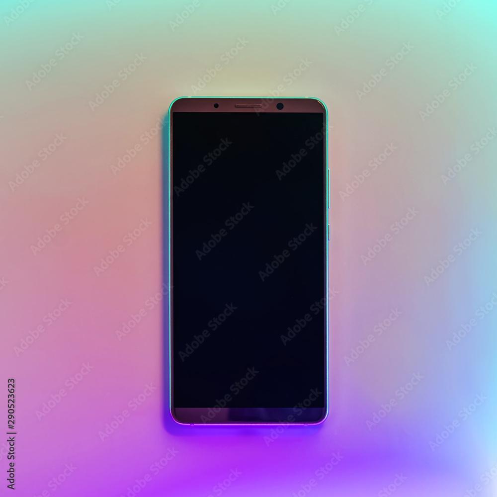 Smarphone with empty screen isolated in neon light Stock Photo | Adobe ...