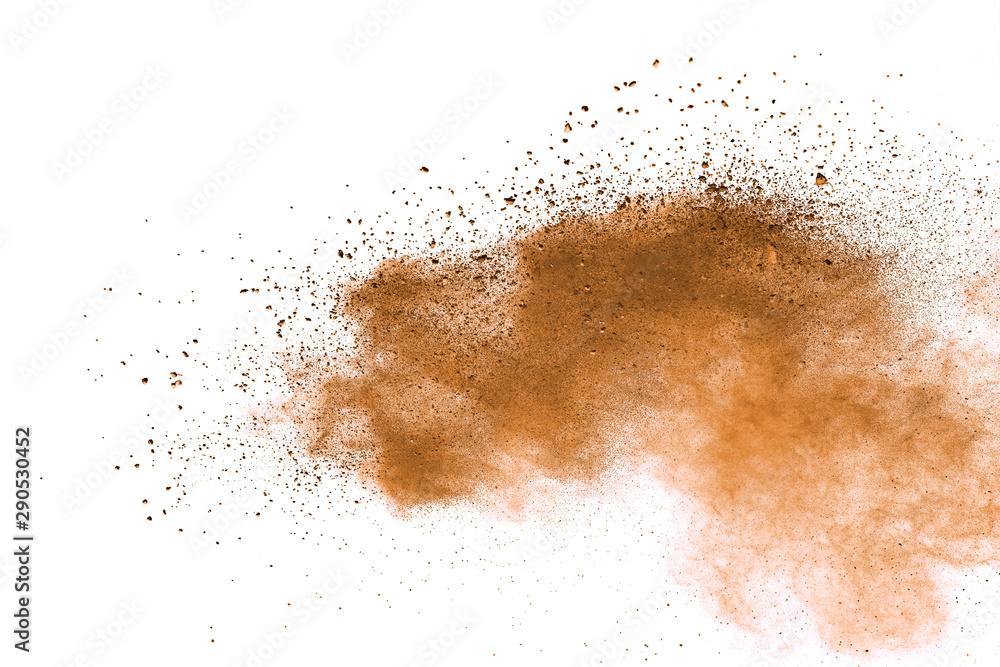 Explosion of brown powder on white background. Stock Photo | Adobe Stock