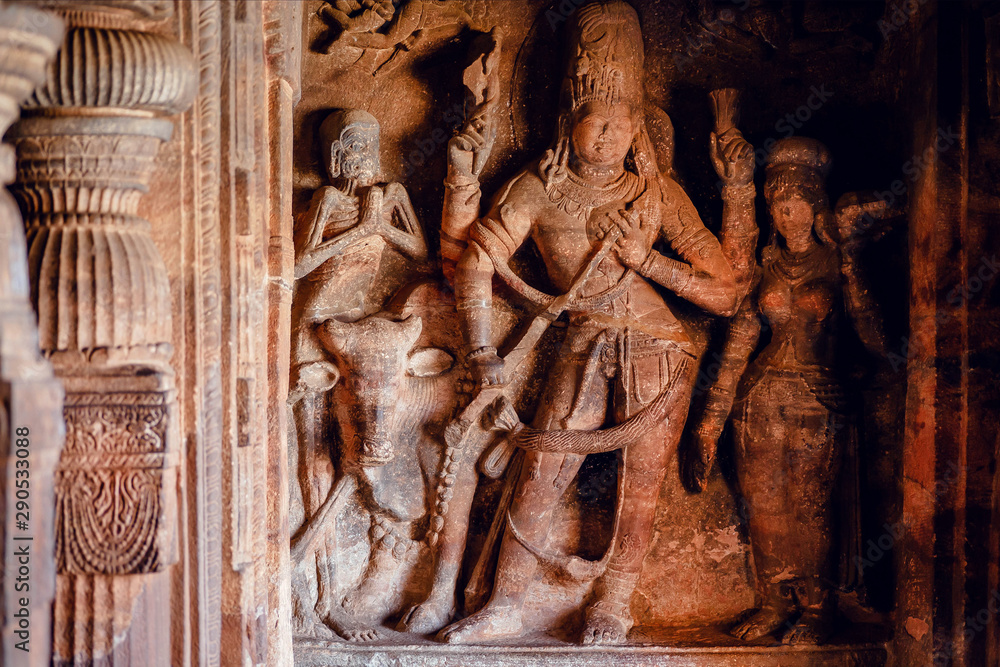 Photo & Art Print Sculptures of Shiva lord inside of 6th century Hindu ...