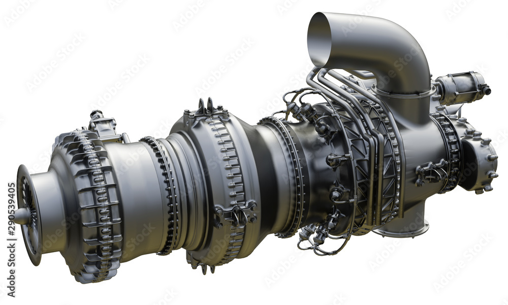 Gas turbine aircraft engine of power plant. 3d rendering. Stock ...