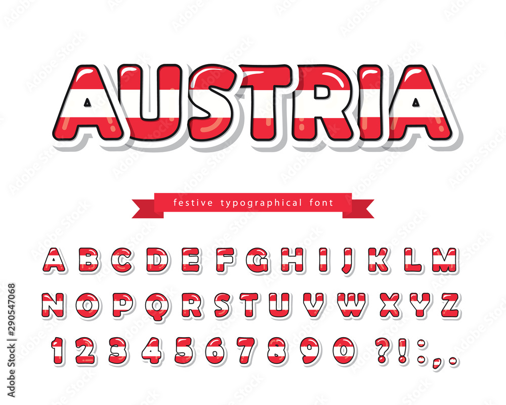 Austria cartoon font. Austrian national flag colors. Paper cutout ...