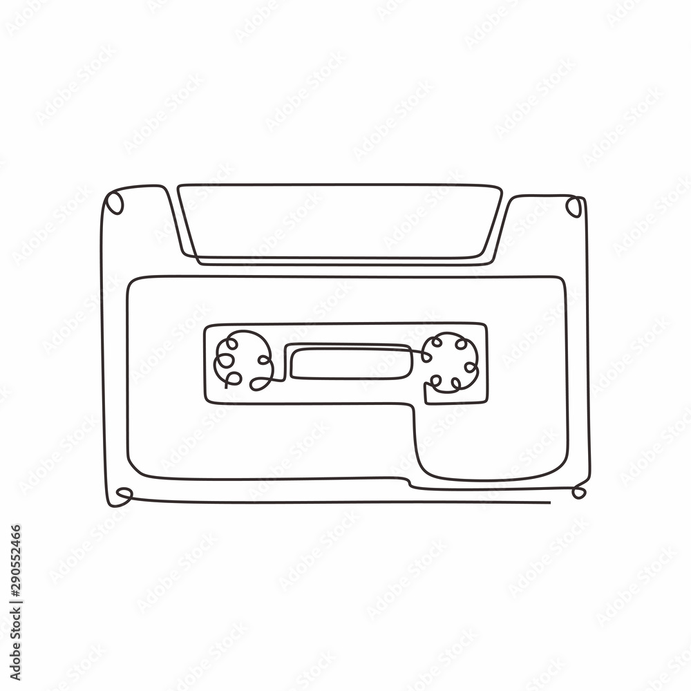continuous one line drawing cassette tape ribbon vector illustration ...