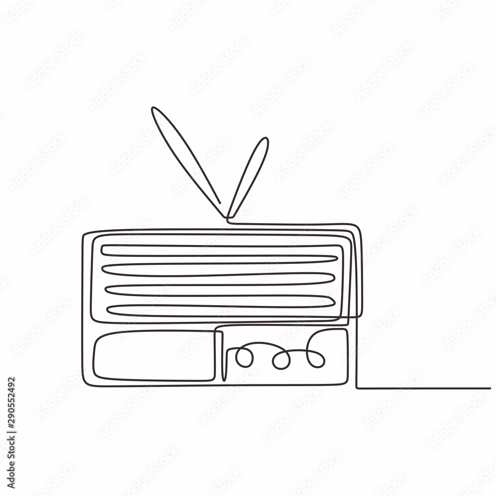 continuous line drawing Old radio music symbols of vintage 90s vector ...