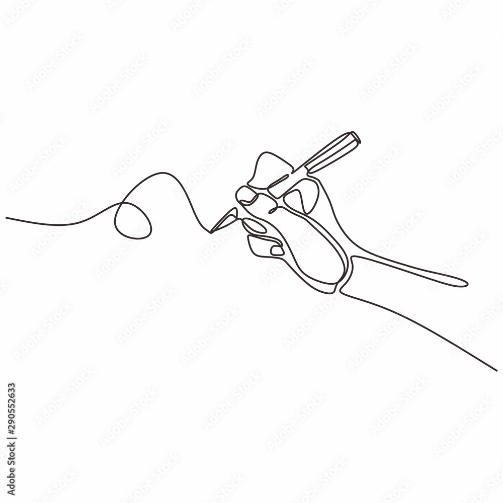 Continuous line drawing of hand writing with a pen on paper vector ...