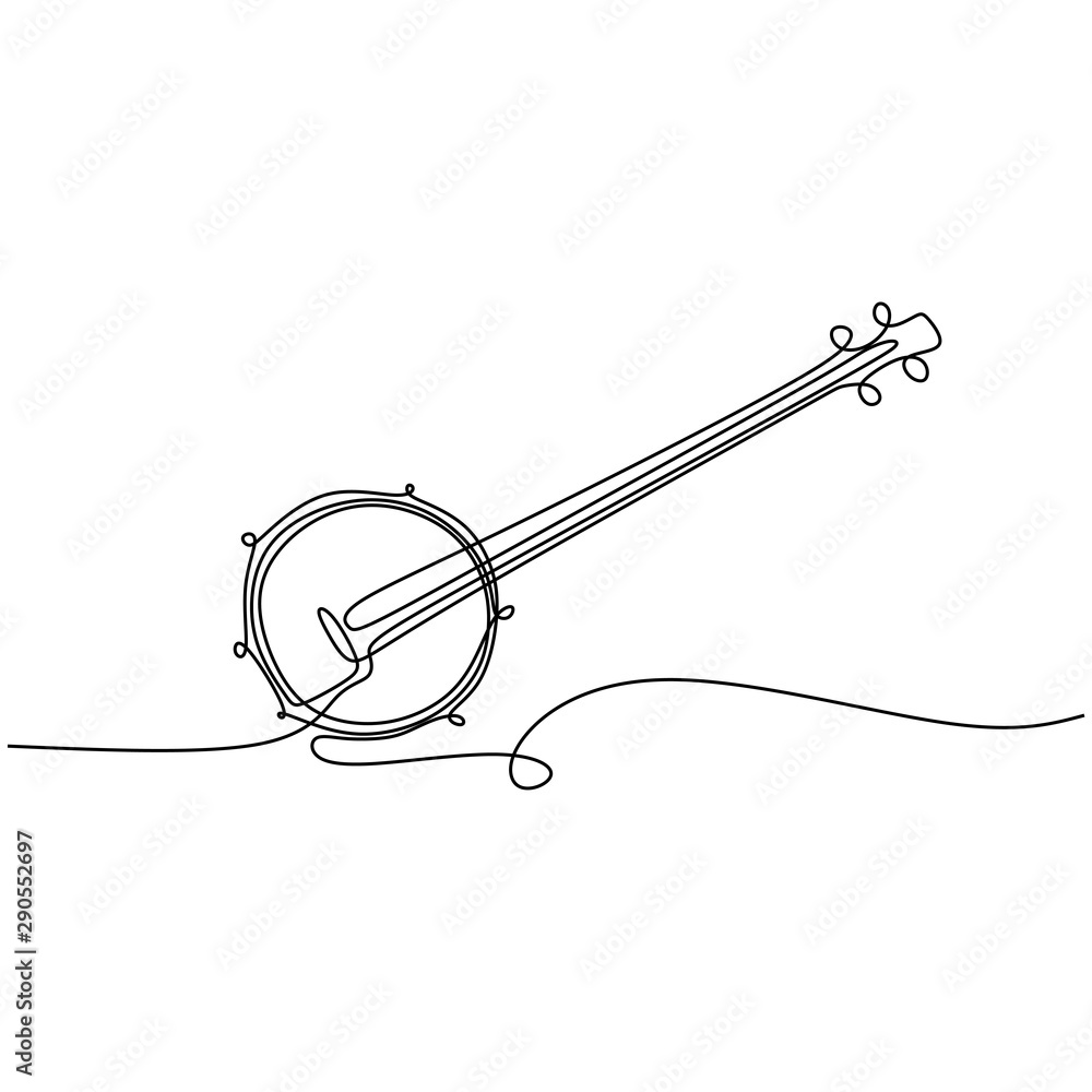 continuous line drawing banjo music instrument vector illustration ...
