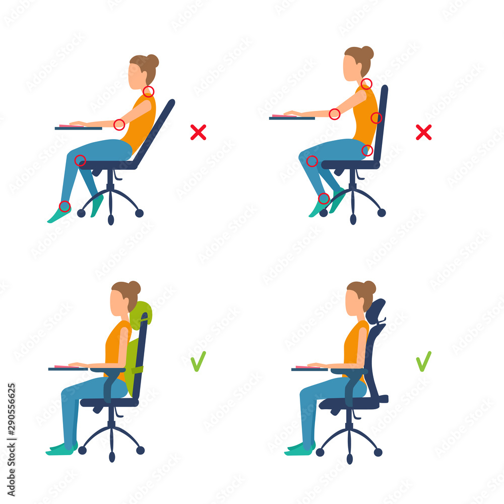 Correct and incorrect sitting positions. Posture for a healthy spine ...