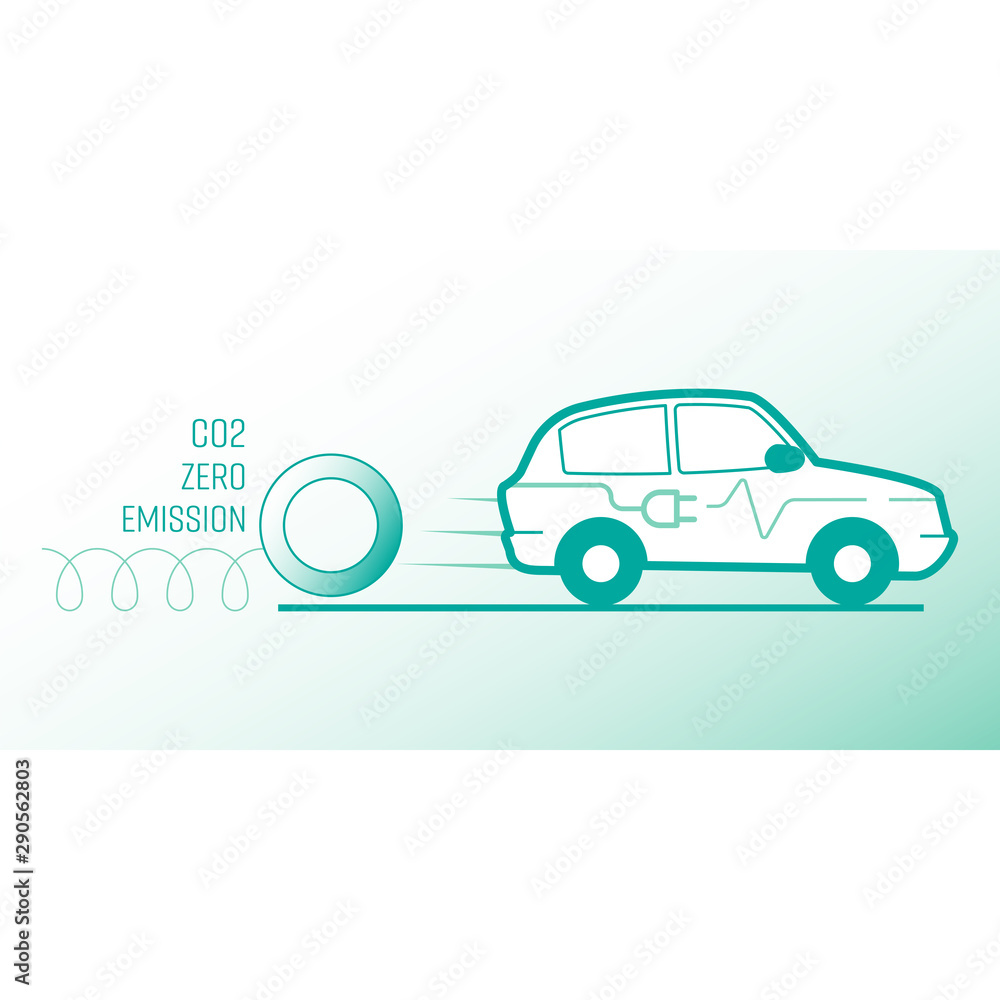 Vetor de Electric vehicle (EV) has CO2 zero emissions. Driving an EV ...