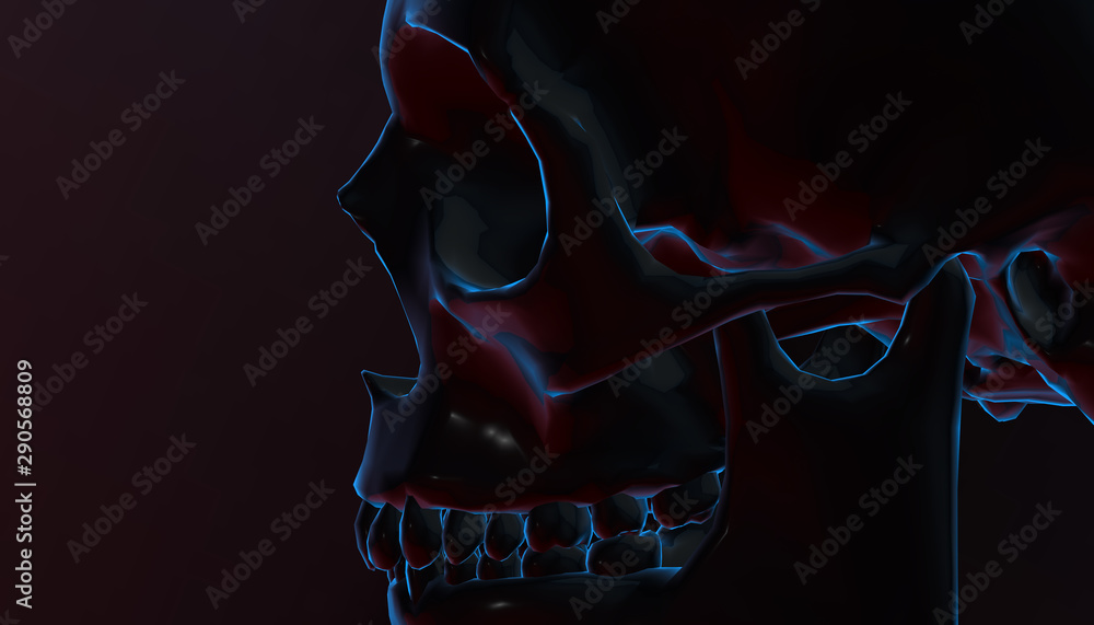Silver human skull with dark background. Death, horror, anatomy and ...