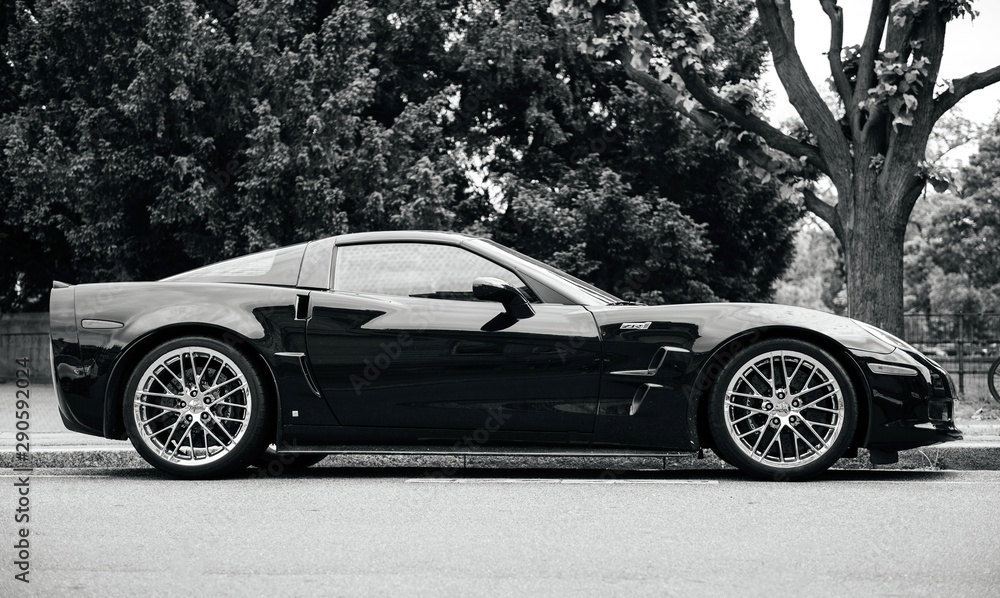 STRASBOURG, FRANCE - MAY 16, 2015: Side view of Chevrolet Corvette ZR1 ...