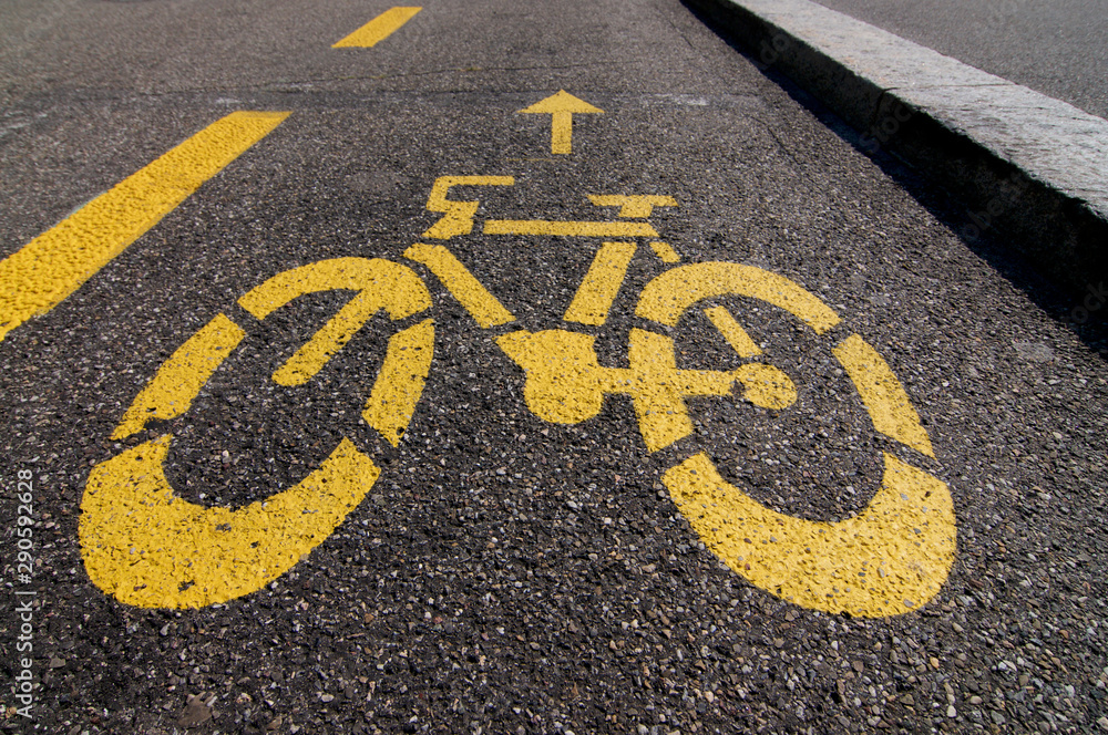 Bicycle path symbol drawn on asphalt Stock Photo | Adobe Stock