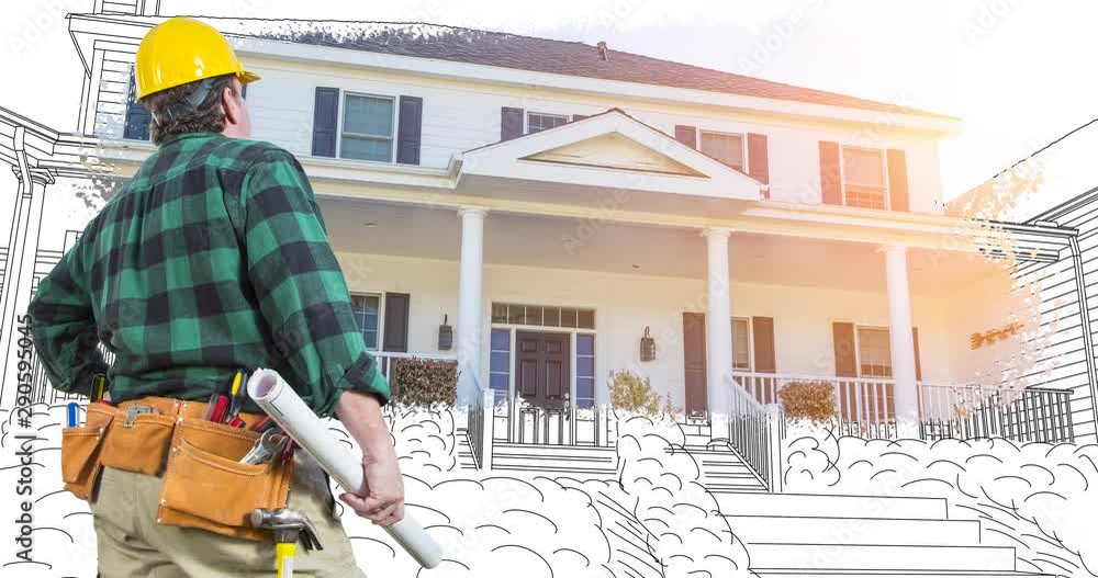 4k Contractor Facing Custom House Drawing Transitioning to Photograph ...