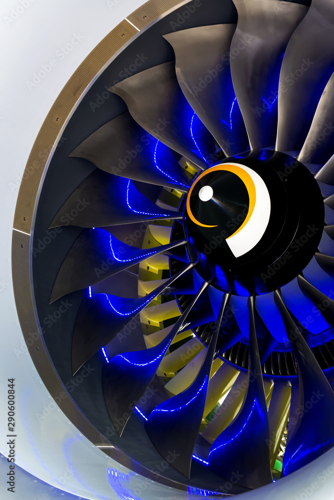 Turbo-jet engine of the plane on close up foto de Stock | Adobe Stock