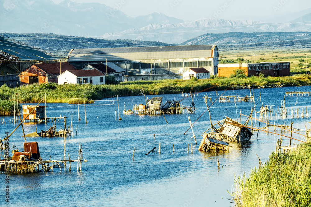 fish farming,traditional fishing nets, Old Fish trap at laguna in ...